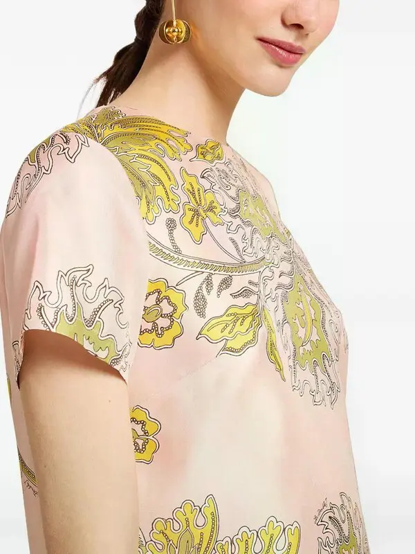 La DoubleJ Mini Swing Dress In Swathe Print Silk Twill With Feather Trim