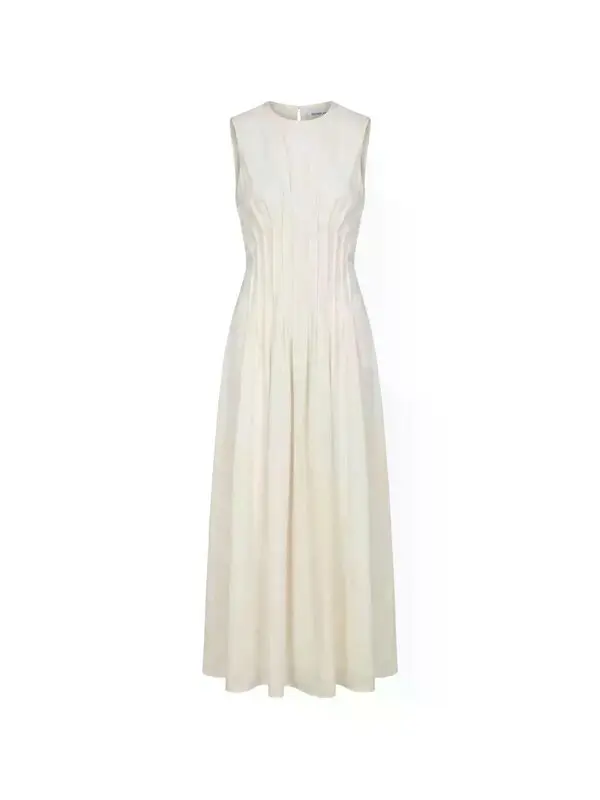 NICHOLAS Jordi Pleated Waist Midi Dress - Neutrals
