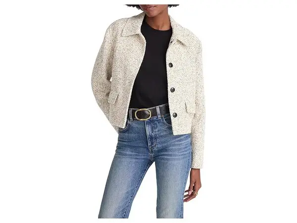 Madewell Tweed Shirt Collar Jacket Jacket Ivory Brown - Beige