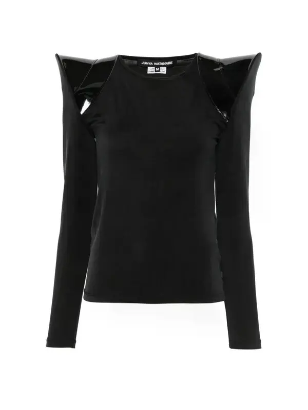 Junya Watanabe Sculptural Shoulder Patent Panel T-shirt - Black