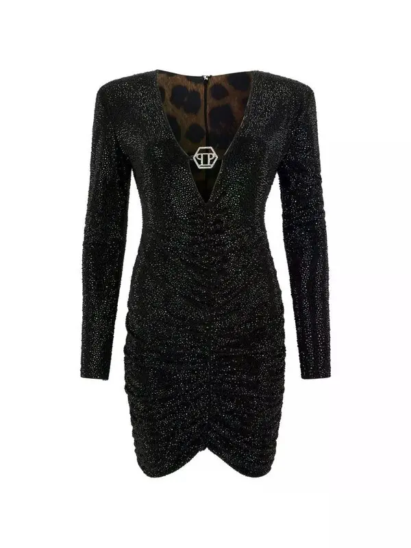 Philipp Plein Embellished Ruched Mini Dress - Black