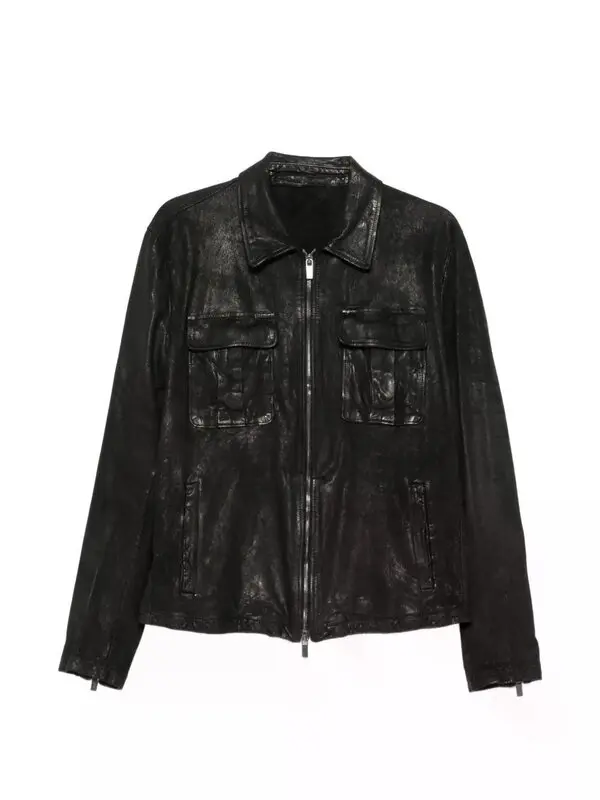 SALVATORE SANTORO Crinkled-finish Zip-up Jacket - Black