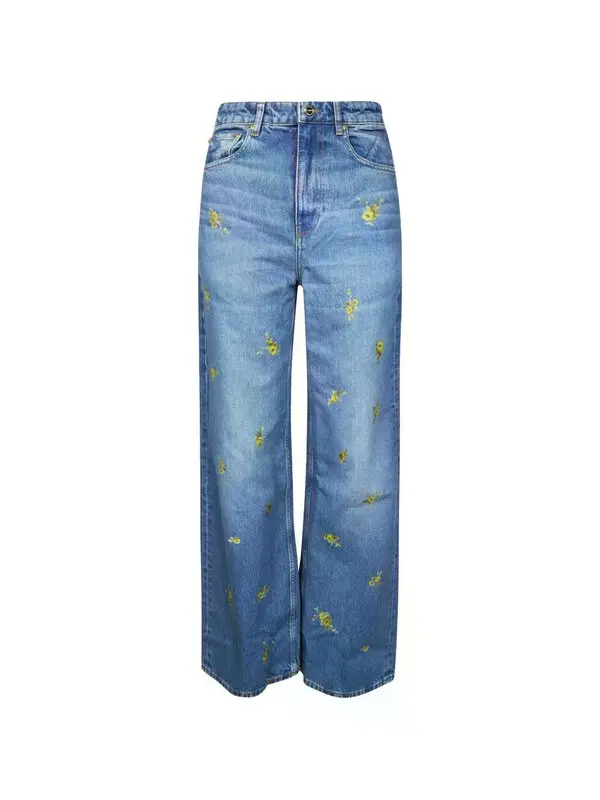 GANNI Lari Floral Print Wide Leg Jeans - Blue