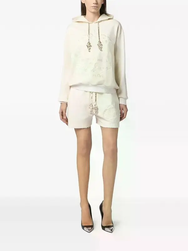 Philipp Plein Embroidered Embellished Drawstring Hoodie - Neutrals