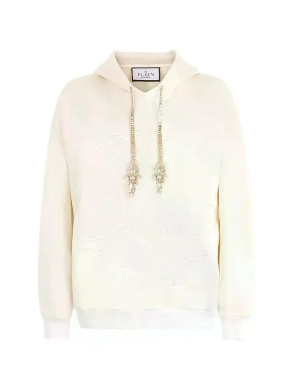 Philipp Plein Embroidered Embellished Drawstring Hoodie - Neutrals