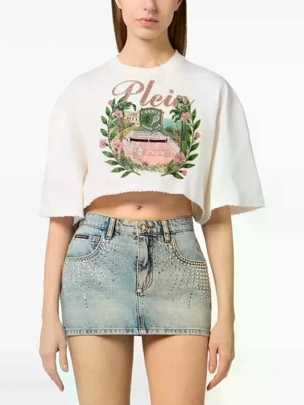 Philipp Plein Cropped T-shirt With Rhinestone Logo