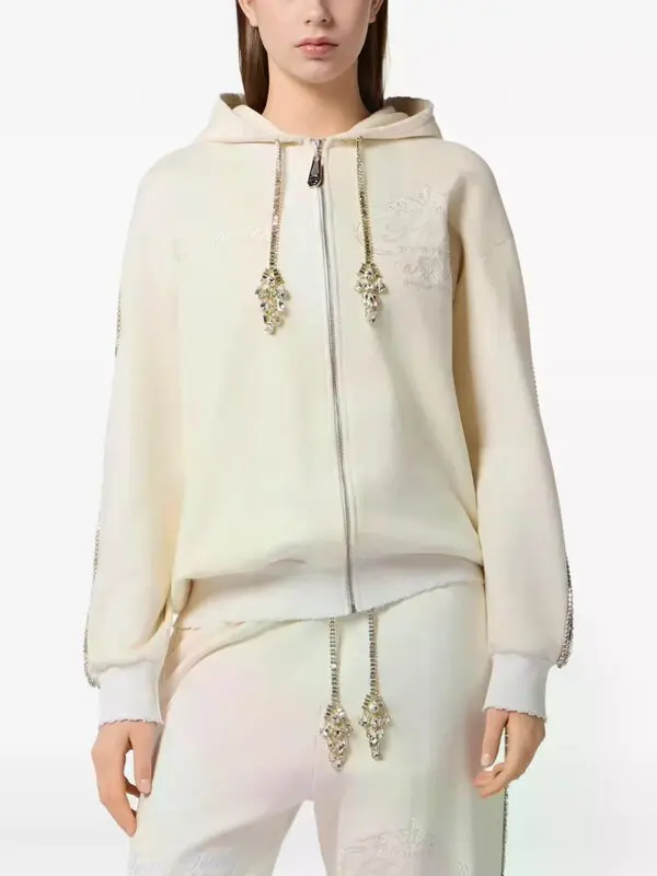 Philipp Plein Embellished Zip-up Hoodie - Neutrals
