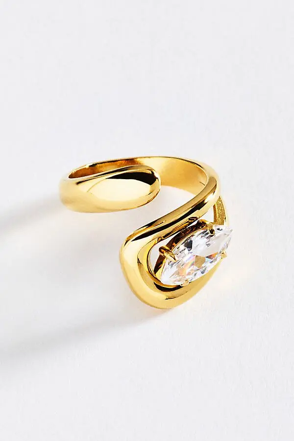 Anthropologie Bezel Wrap Ring With Cubic Zirconia - Clear