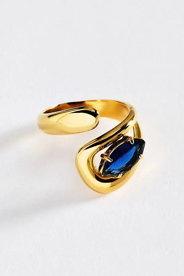Anthropologie Bezel Wrap Ring With Cubic Zirconia - Sapphire
