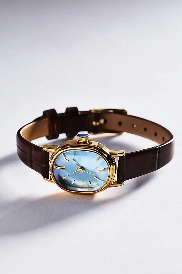 Anthropologie Leather Strap Watch - Brown/blue