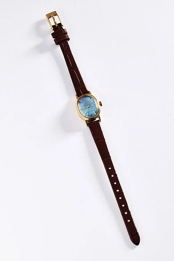 Anthropologie Leather Strap Watch - Brown/blue