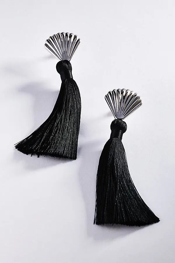 Anthropologie Shell Tassel Drop Earrings - Black/silver