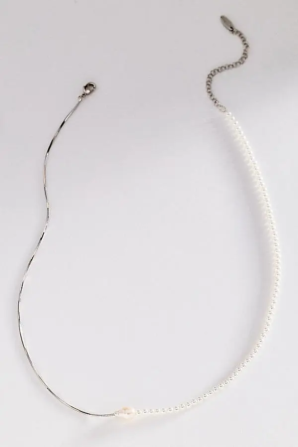 Anthropologie Pearl And -plated Brass Necklace - Silver