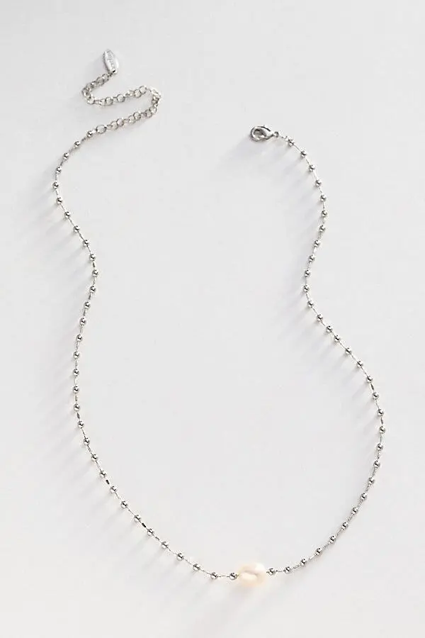 Anthropologie Pearl Solo Necklace - Silver