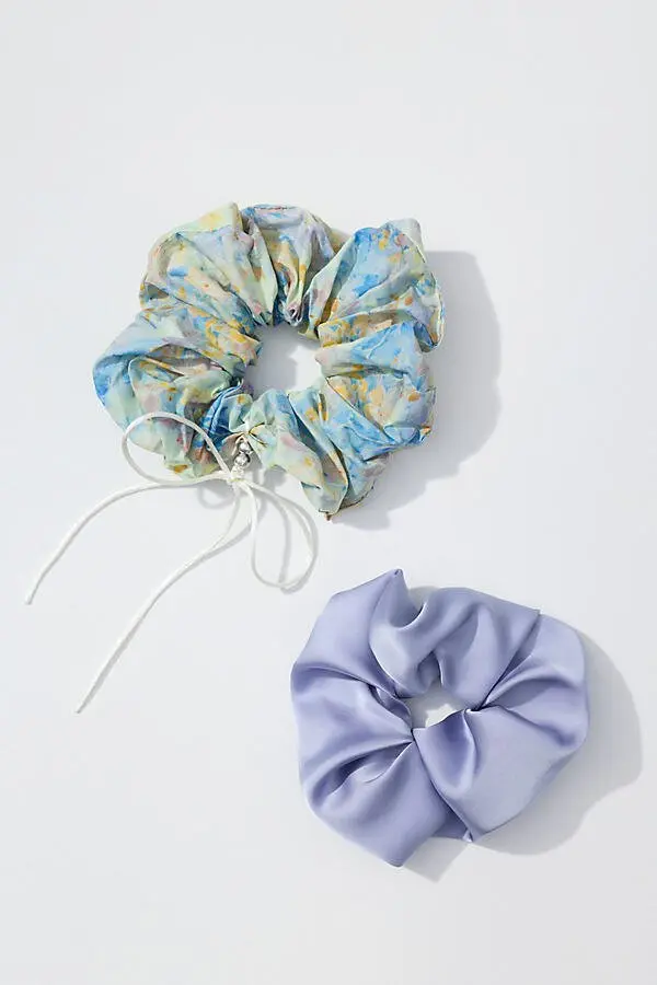 Anthropologie Floral Gem Scrunchies, Set Of 2 - Blue