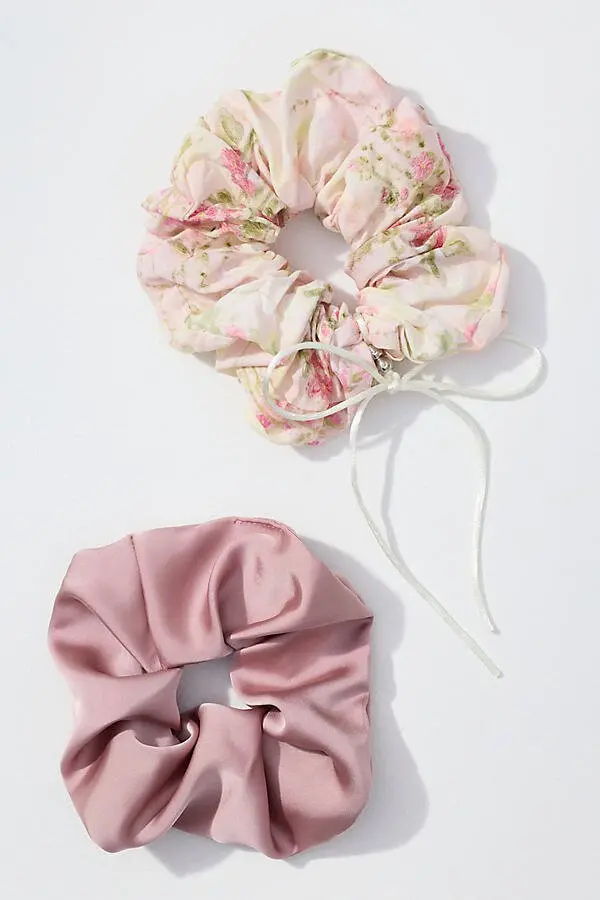 Anthropologie Floral Gem Scrunchies, Set Of 2 - Pink