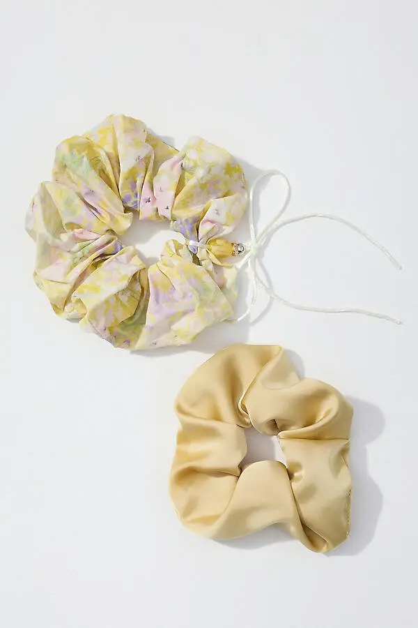 Anthropologie Floral Gem Scrunchies, Set Of 2 - Yellow
