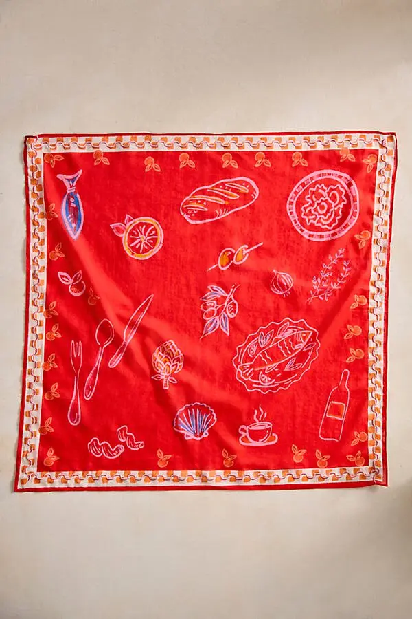 ELIZABETH GILLETT Italian Café Cotton Bandana - Red