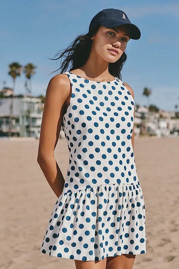 Peixoto Addison Cotton Mi Dress - Navy Polka Dots