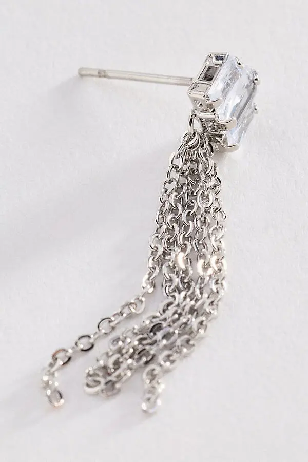 Anthropologie Crystal & Fringe Post Earrings - Silver