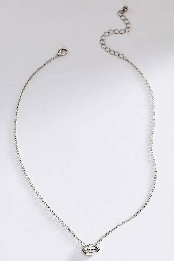 Anthropologie Bezel-set Crystal Pendant Necklace - Silver