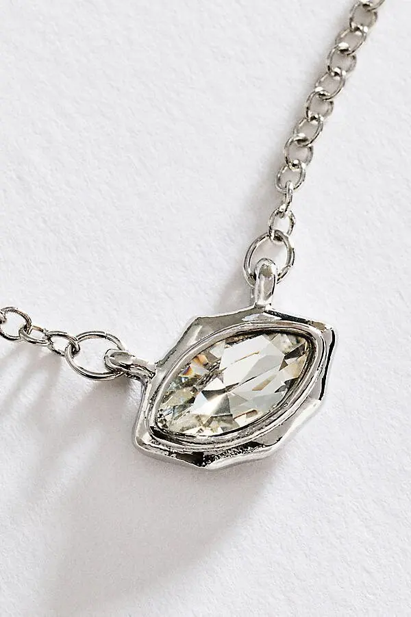 Anthropologie Bezel-set Crystal Pendant Necklace - Silver