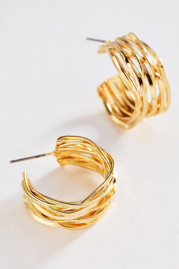 Anthropologie Textured Metal Hoop Earrings - Silver