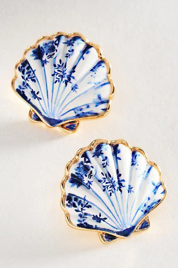 Anthropologie Mosaic Shell Post Earrings - Blue