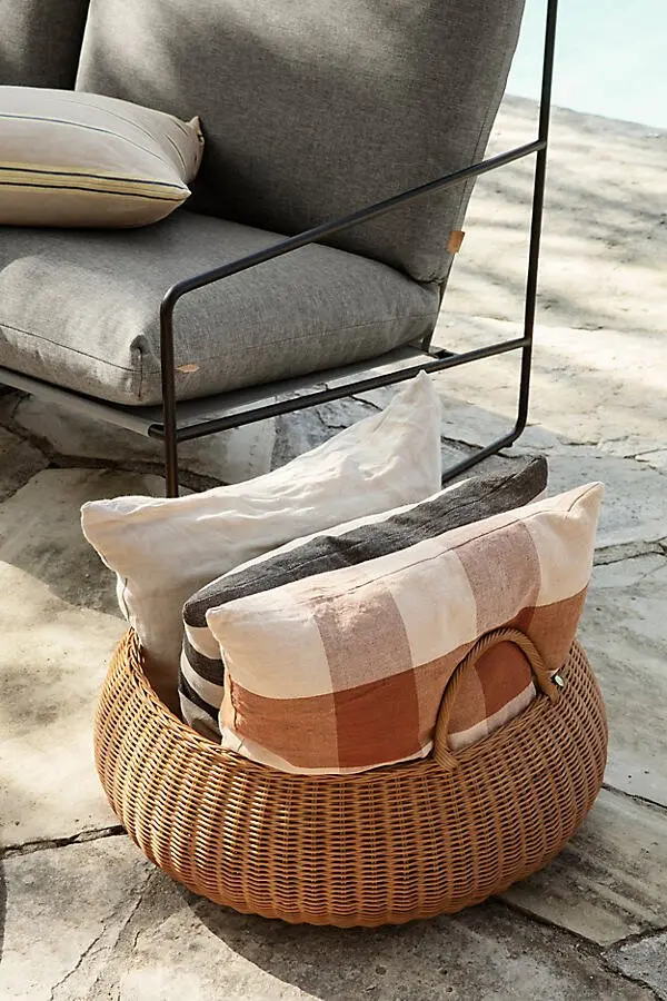 Anthropologie Braided Woven Round Basket - Natural