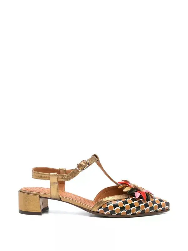 Chie Mihara Heleni Floral-appliqué T-bar Pumps - Gold