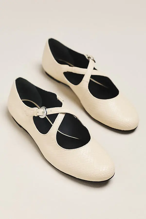 REFORMATION Salome Ballet Flats With Side Buckle - Almond Watersnake