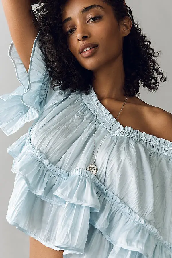 Anthropologie Ruffle Short Sleeve Top - Blue
