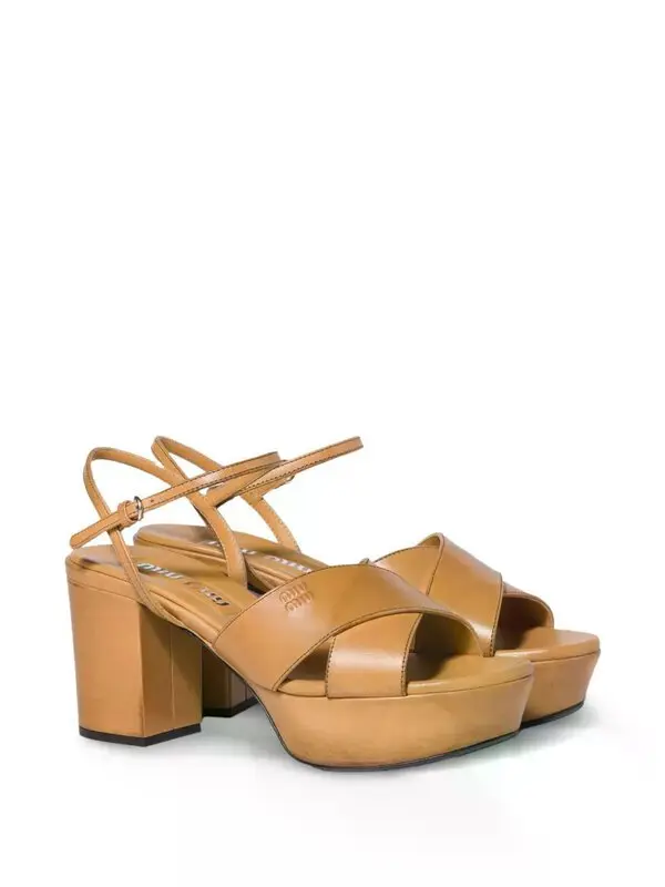 Miu Miu Leather Platform Sandals - Brown