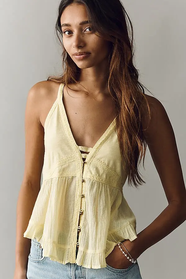 Anthropologie Cotton Racerback Tank Top - Yellow Iris