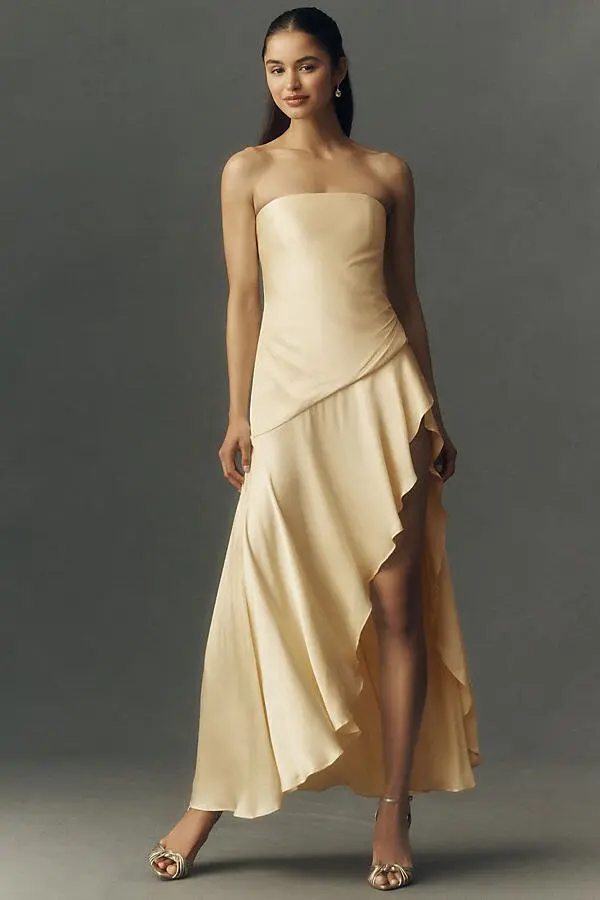 Bardot Lorenza Asymmetric Midi Dress - Light Yellow