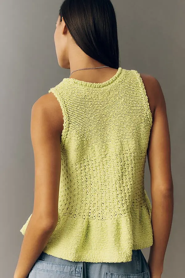 PILCRO Stitched Knit Peplum Tank Top - Limeade