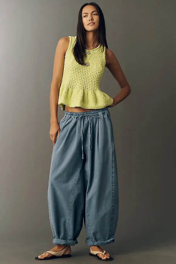 PILCRO Stitched Knit Peplum Tank Top - Limeade