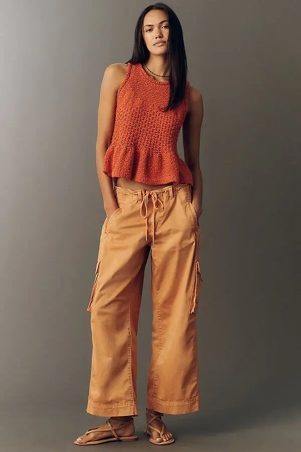 PILCRO Stitched Knit Peplum Tank Top