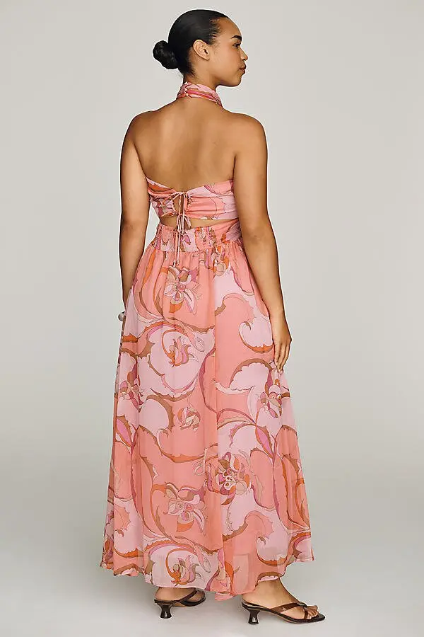 Anthropologie Maeve Cutout Halter Maxi Dress