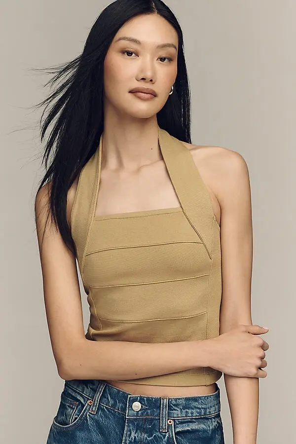 Anthropologie Ponte Bandage Halter Top - Bright Olive Oil