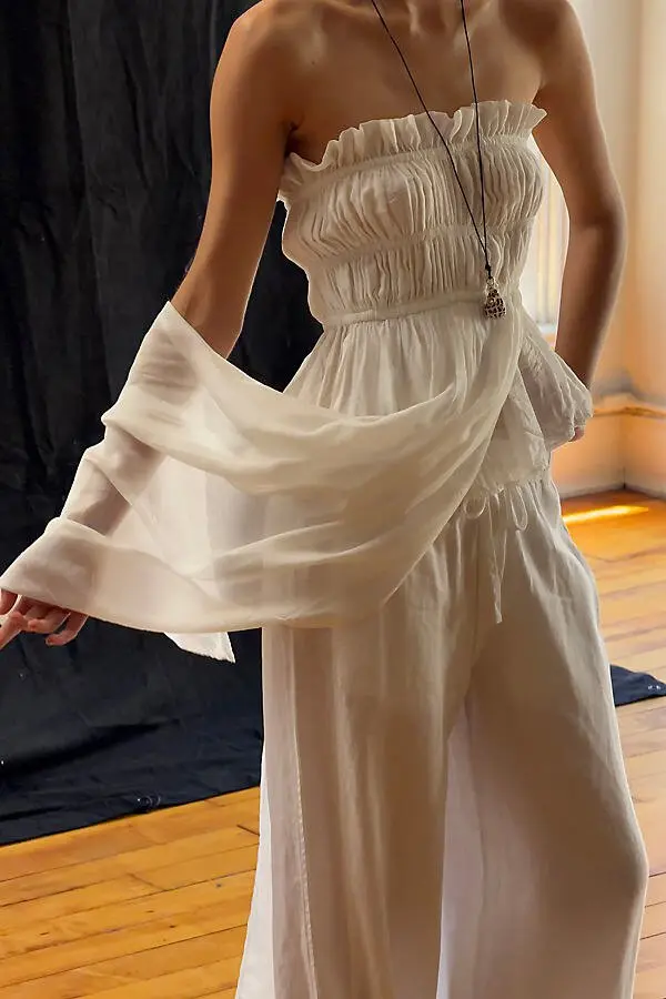 Anthropologie Sheer Maxi Strapless Top - Marshmallow