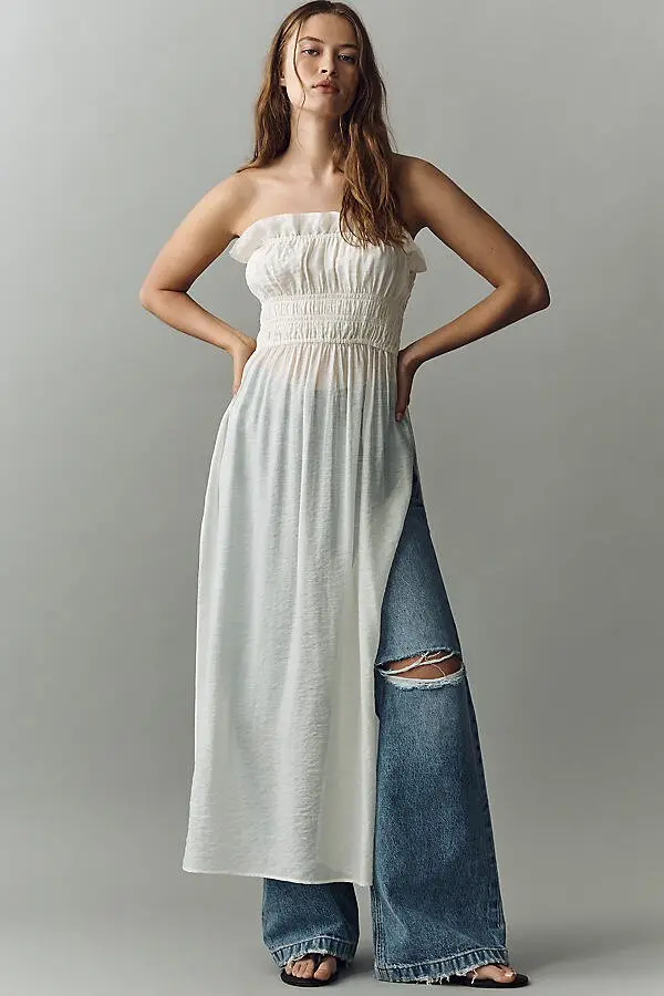 Anthropologie Sheer Maxi Strapless Top - Marshmallow