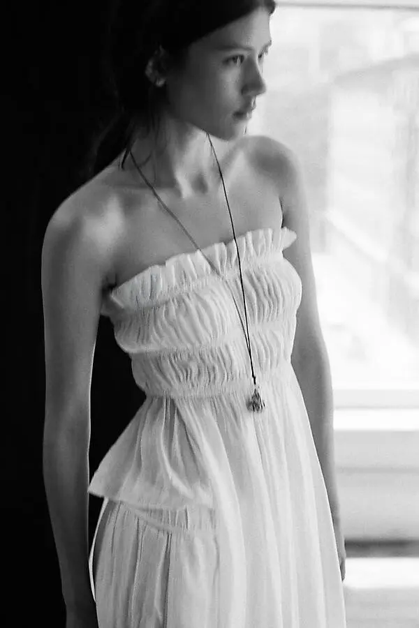 Anthropologie Sheer Maxi Strapless Top - Marshmallow