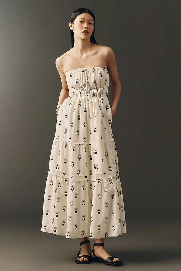 THE SOMERSET COLLECTION BY ANTHROPOLOGIE Strapless Midi Dress - Neutral Pattern