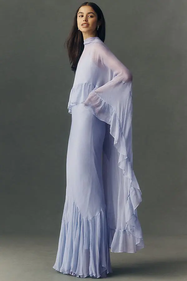 Bhldn Chiffon Maxi Dress With Ruffled Cape