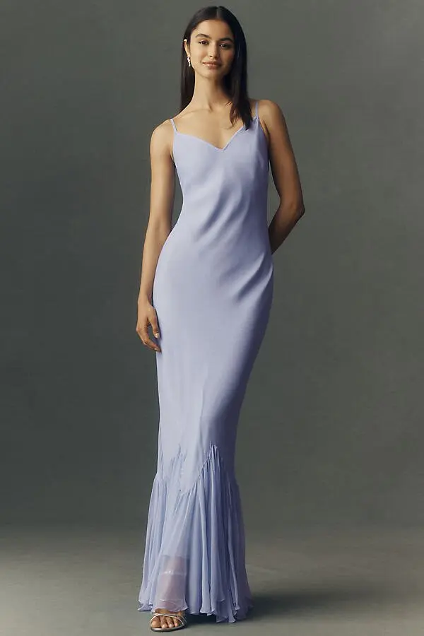 Bhldn Chiffon Maxi Dress With Ruffled Cape