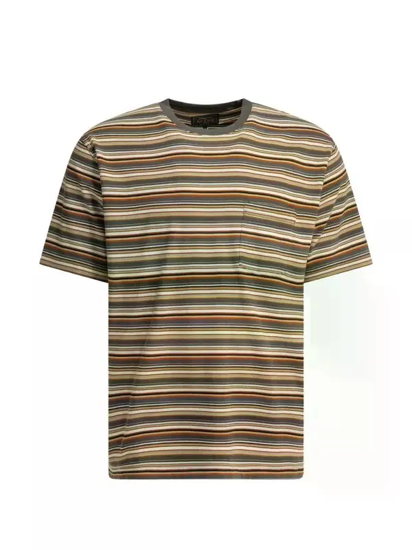 BEAMS Striped Chest-pocket T-shirt - Brown