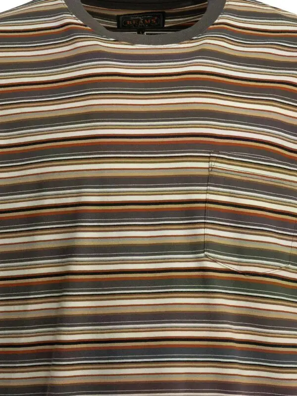 BEAMS Striped Chest-pocket T-shirt