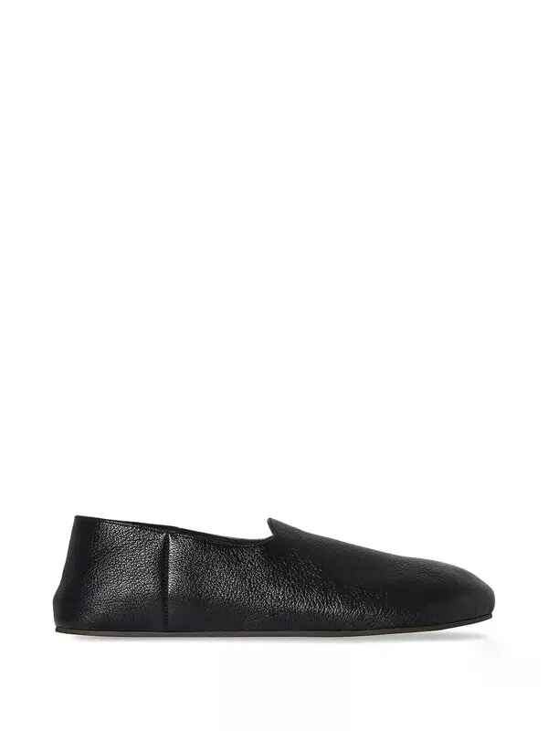 THE ROW Grained Leather Slippers - Black