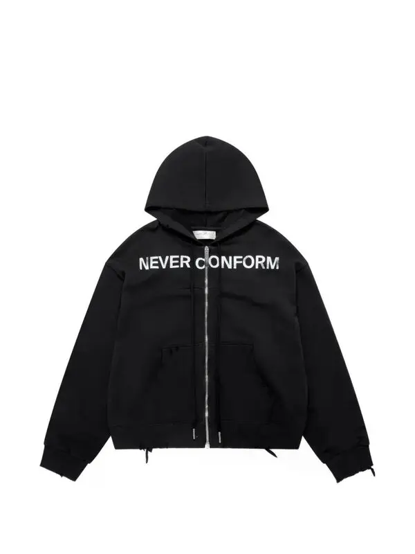 Matieres Fecales Distressed Slogan-print Hoodie - Black